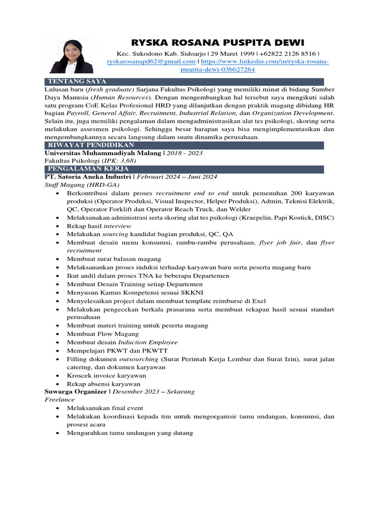 (S) Cv-Ryska Rosana Puspita Dewi | PDF | Karier & Perkembangan