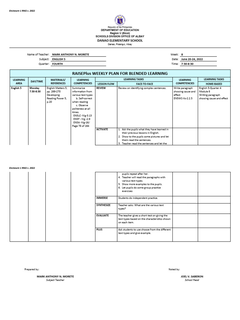 RAISEPlus Mark Grade 5 | PDF | Teachers | Learning