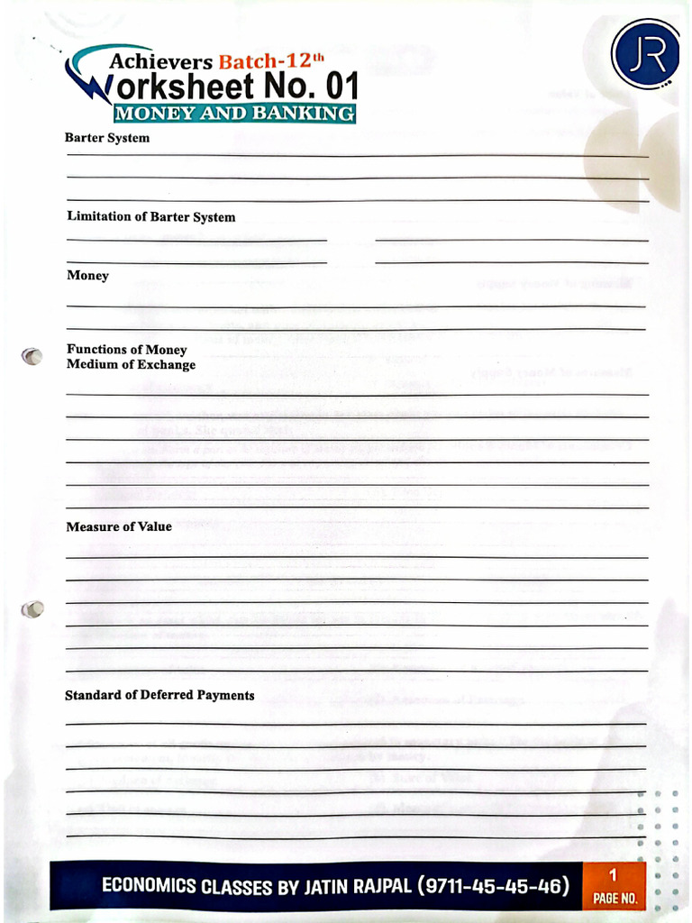 Money and Banking Worksheet 1 | PDF