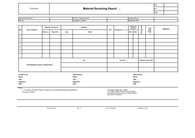 04-04 Material Receiving Report | PDF
