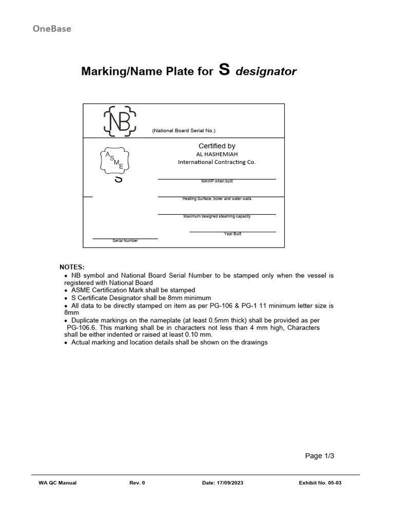 05-03 MarkingName Plate For S, PP' Stamp | PDF | Boiler | Industrial ...
