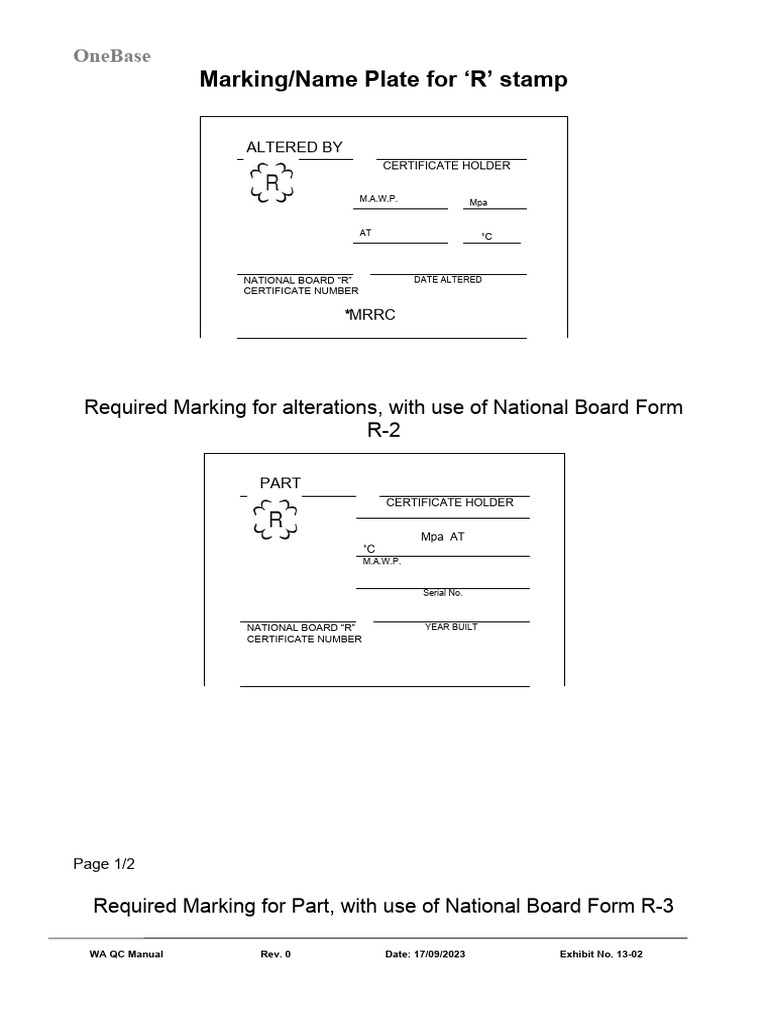13-02 MarkingName Plate For R' Stamp | PDF