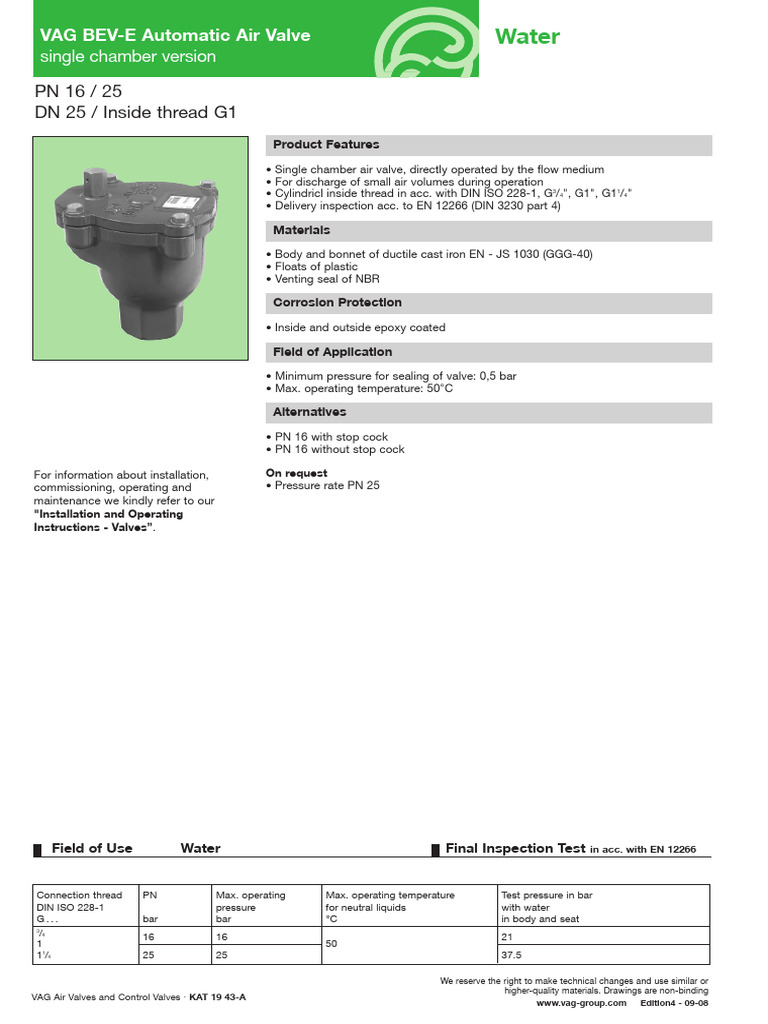 Air Valve by VAG | PDF | Valve | Gas Technologies