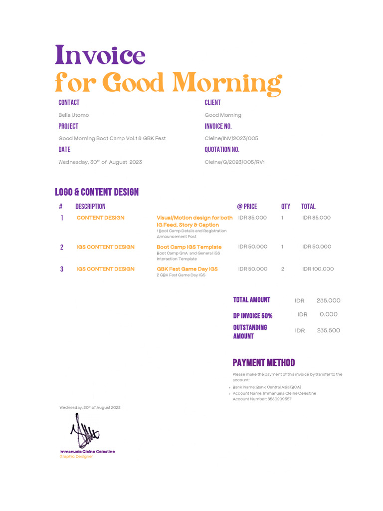 Cleine - INV - 2023 - 003 - 001 - Good Morning - Content Design | PDF
