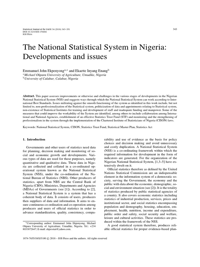The National Statistical System In Niger Pdf Official Statistics Nigeria