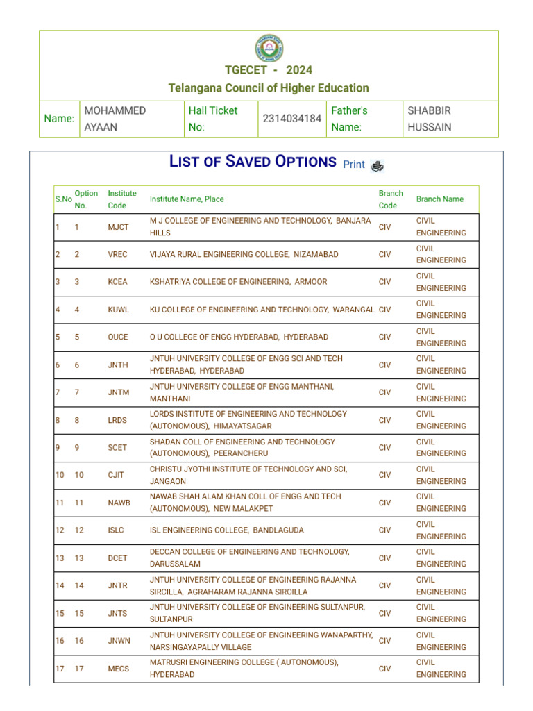 Print View Options B Tech | PDF