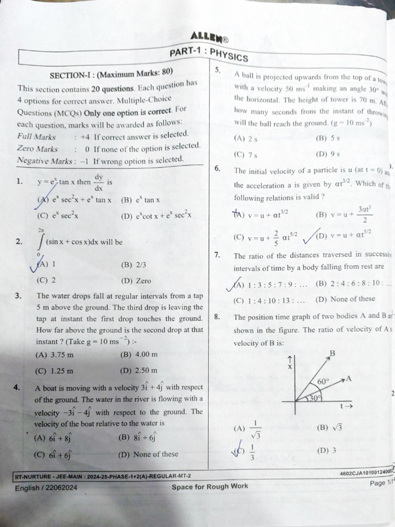 Minor Test 2 | PDF | Acceleration | Velocity
