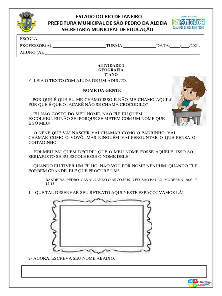 GEOGRAFIA - 1%C2%BA ANO - ATIVIDADE - A - 1 A 5 DE MAR%C3%87O | PDF