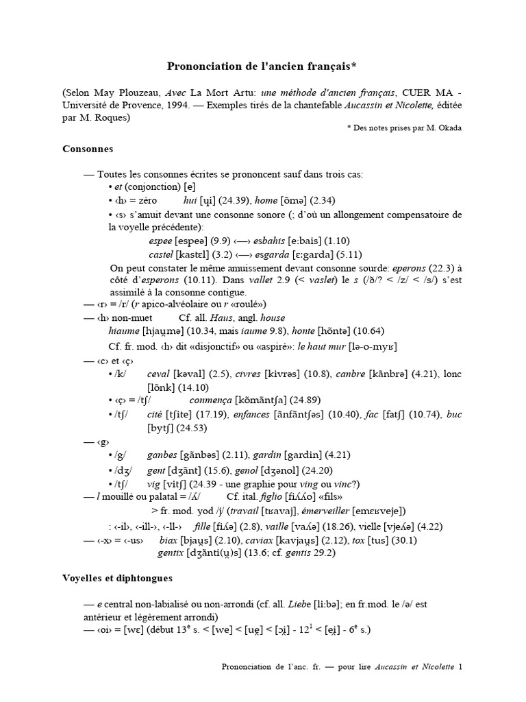 Prononciation de l'ancien français | PDF | Accent tonique | Alphabet latin