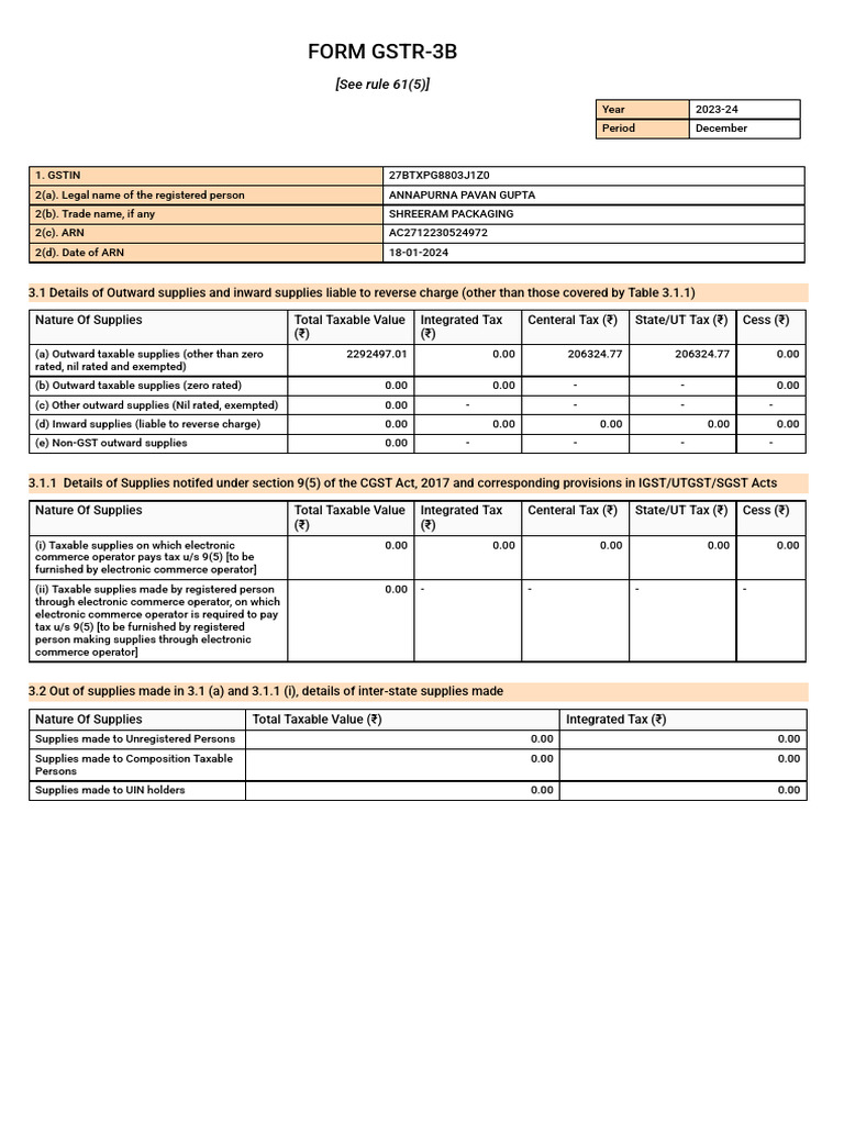 Form Gstr-3B: (See Rule 61 (5) ) | PDF | Taxes | Trade