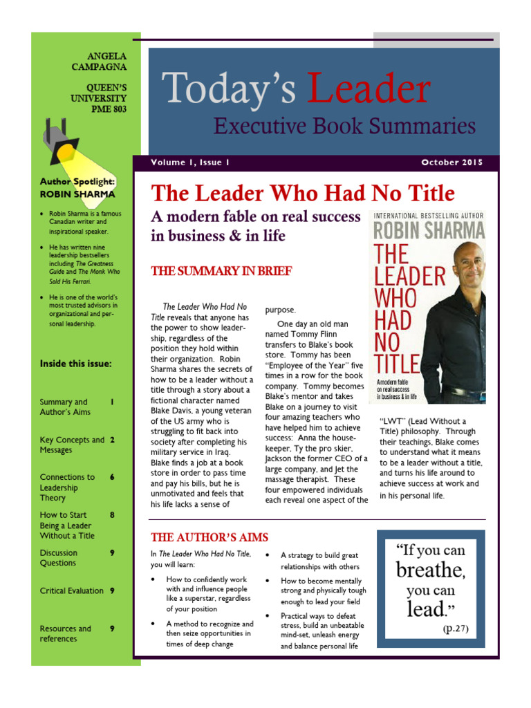 Leadership Without a Title Explained | PDF | Leadership | Servant ...