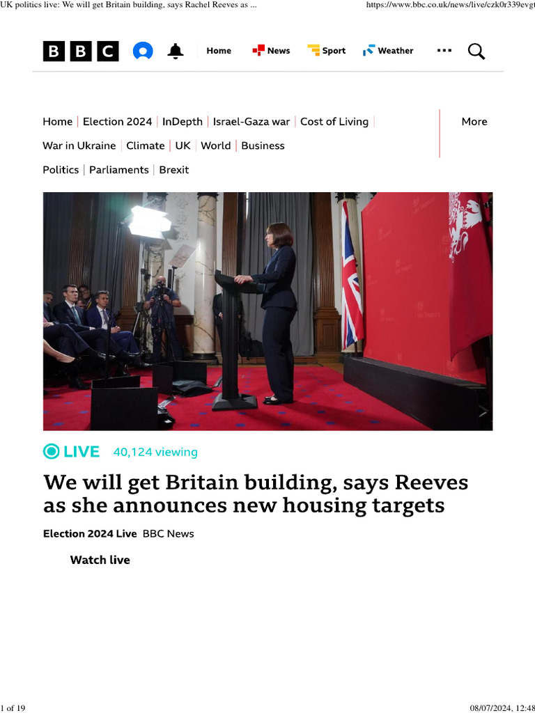 UK Politics Live - We Will Get Britain Building, Says Rachel Reeves As ...