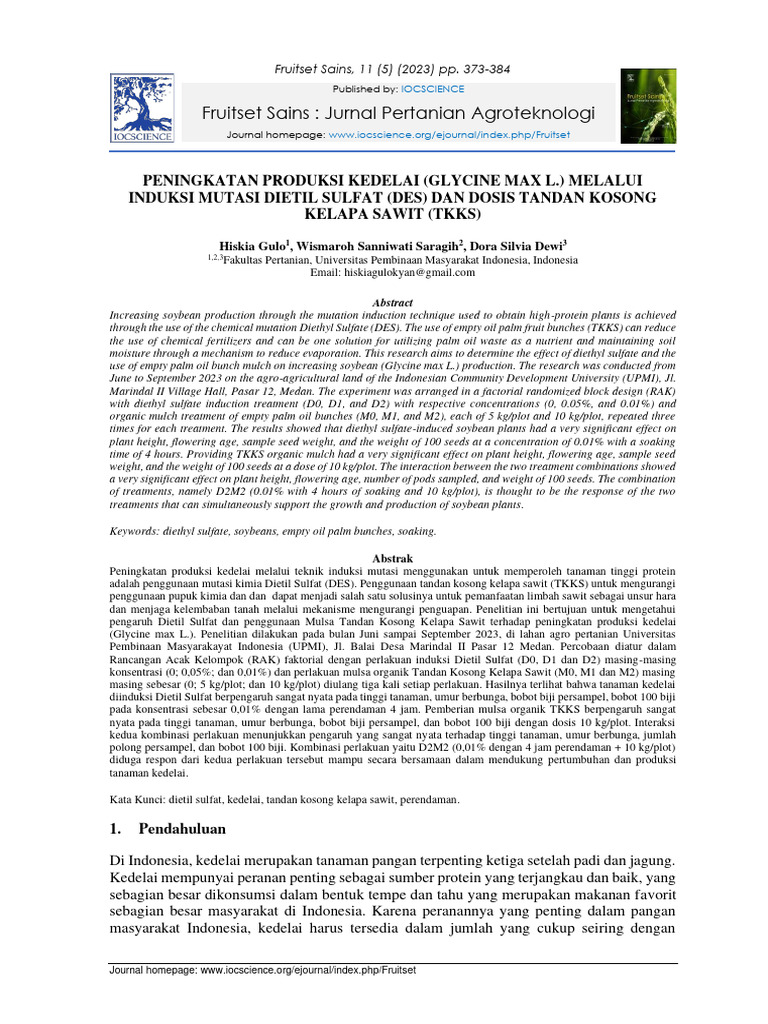 Fruitset Sains: Jurnal Pertanian Agroteknologi | PDF