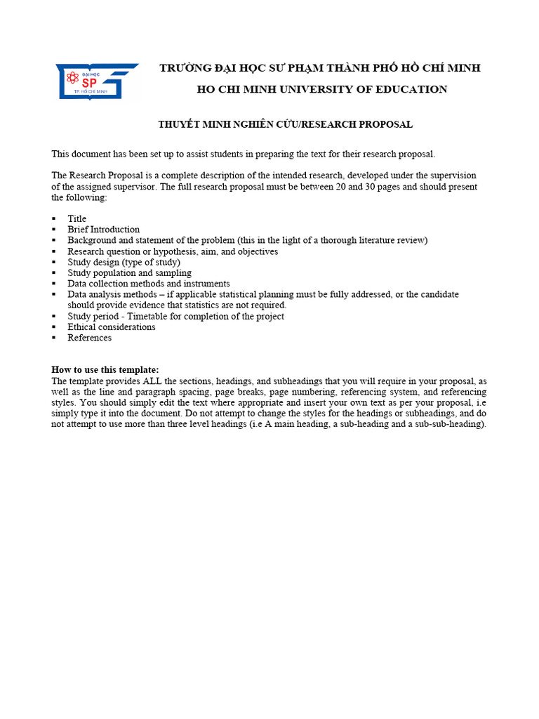 1.Research-Proposal-Template-HCMUE 2 | PDF | Note (Typography) | Scientific Method