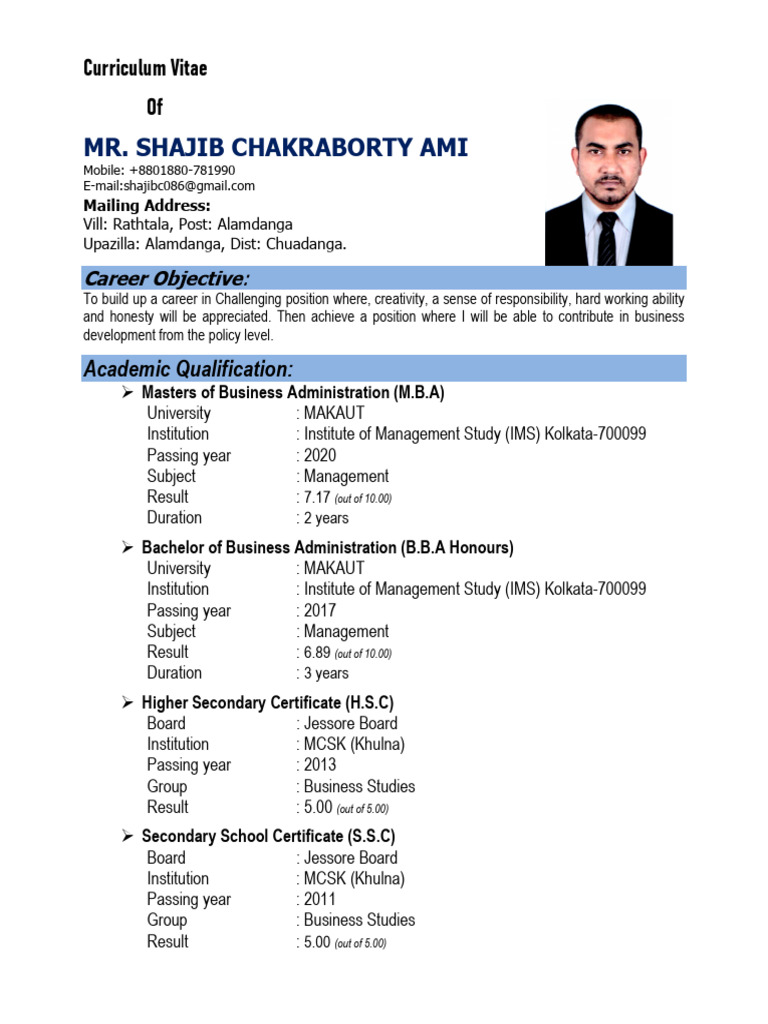 Mr. Shajib Chakraborty Ami CV PDF | PDF | Career & Growth