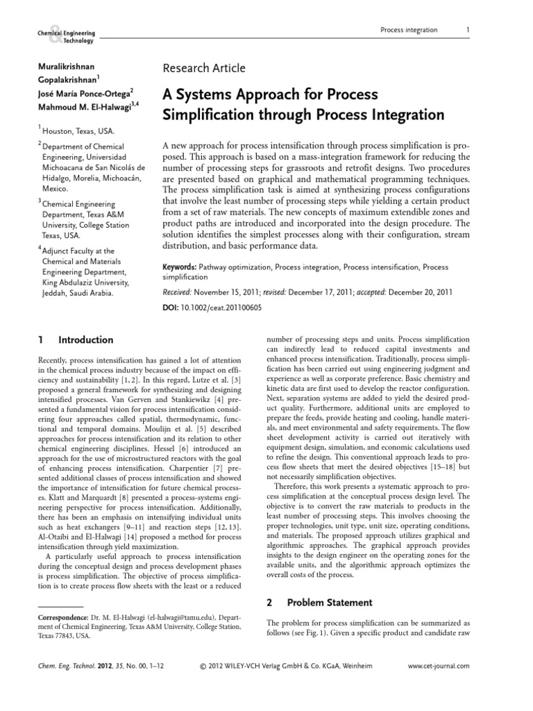 A Systems Approach For Process Intensification For Process ...