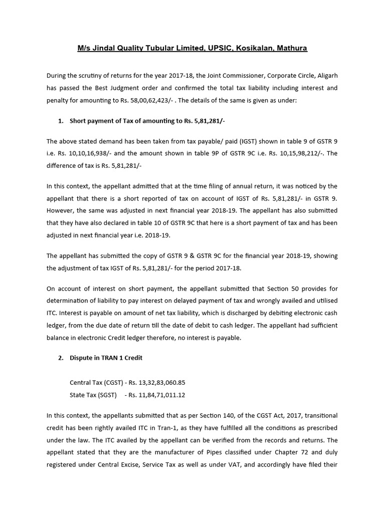Draft Appeal Order 2017-18 JQTL Kosi | PDF | Debits And Credits | Taxes