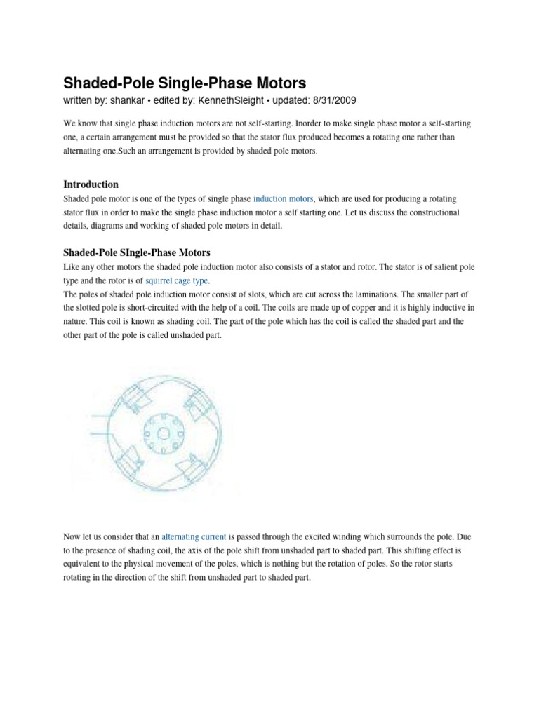 Shaded Pole Single Phase Motorr | PDF | Electric Motor | Electrical ...