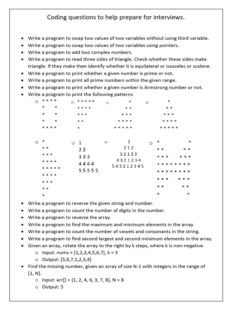 Coding Questions To Help Prepare For Interviews Pdf Algorithms And Data Structures