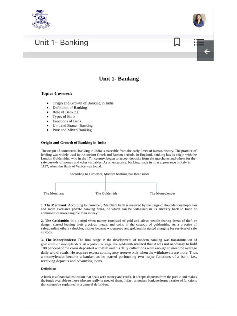 Banking Unit 1 | PDF