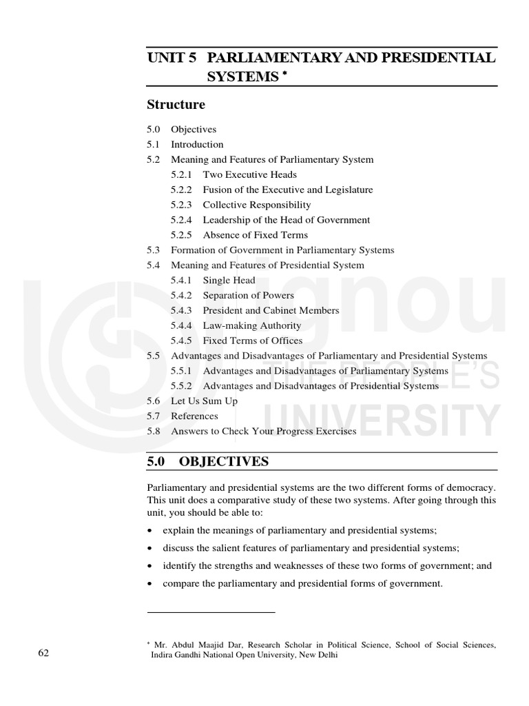 Unit-5 Parliamentary and Presidential Systems | PDF | Cabinet ...