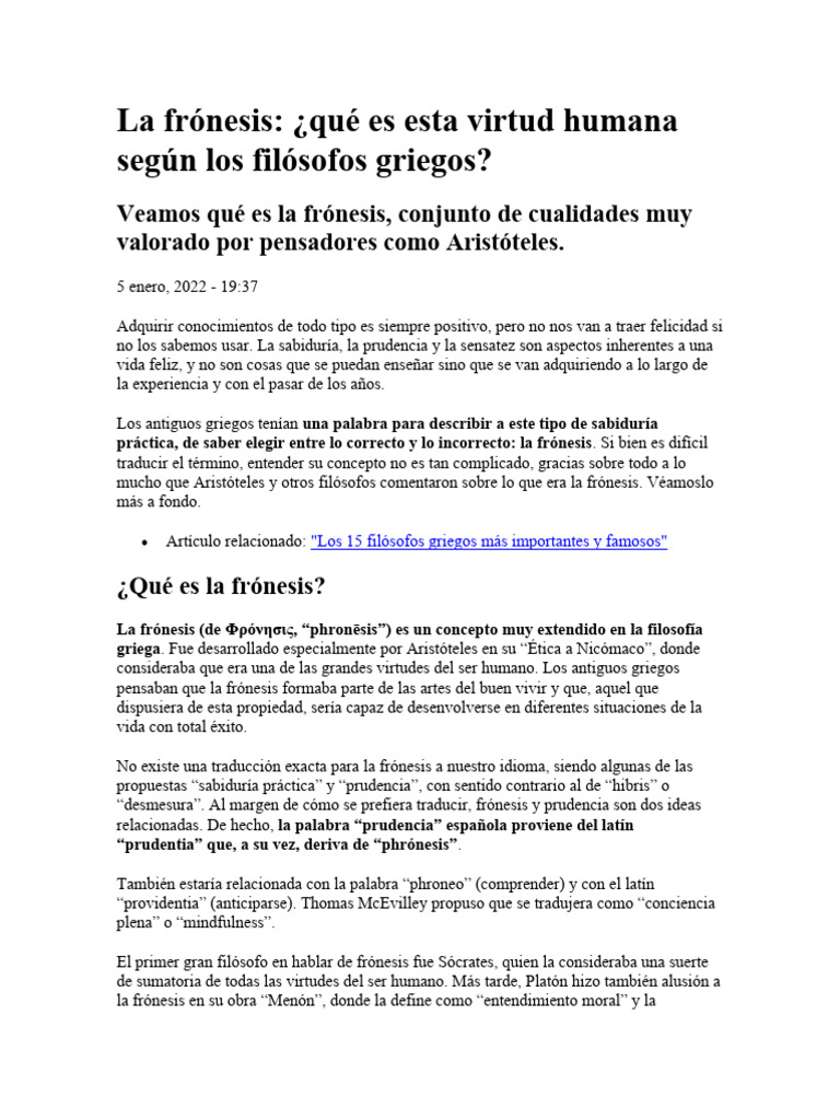 La Frónesis | PDF | Ciencias sociales | Filosofía