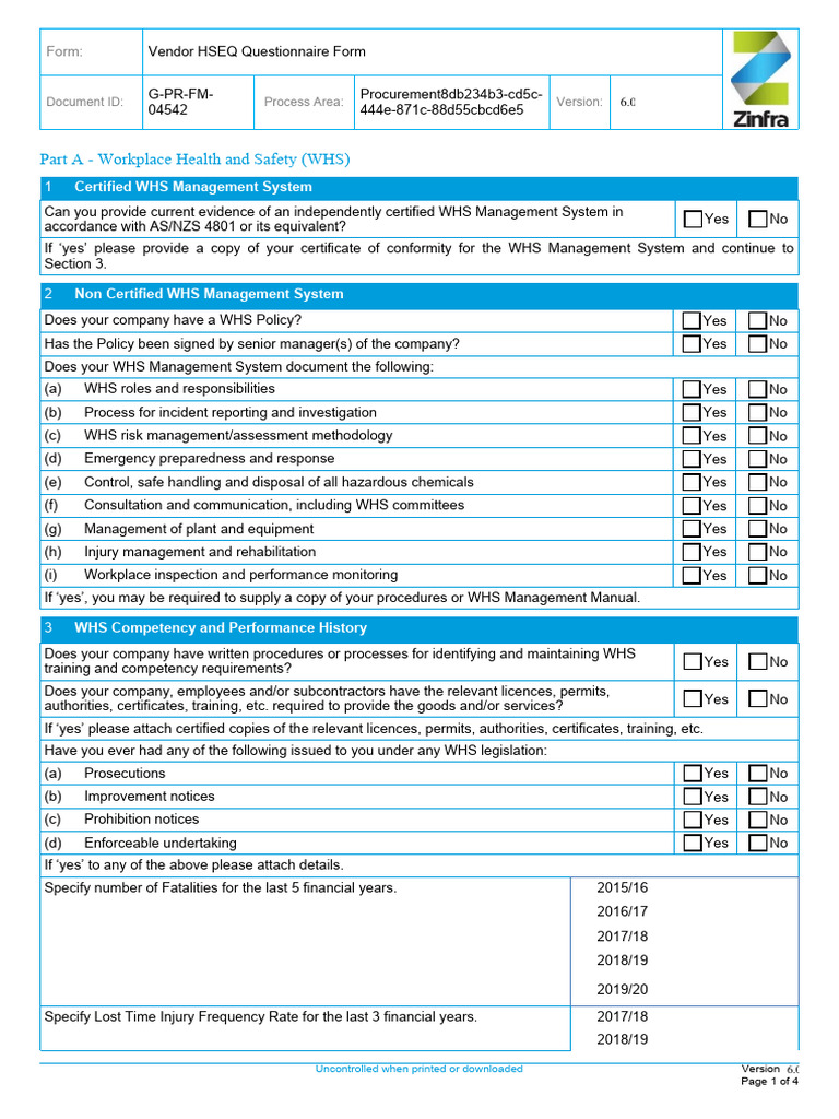 Vendor HSEQ v6 FORM | PDF | Sustainability | Quality Management