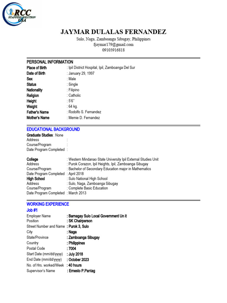 RCC CV Final Format | PDF