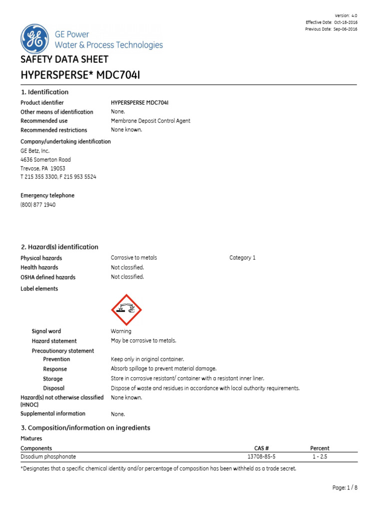 Hypersperse Mdc704I: Safety Data Sheet | PDF | Dangerous Goods | Firefighting