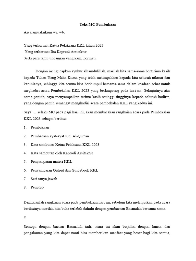 Teks MC KKL 1 | PDF | Karier & Perkembangan | Komputer