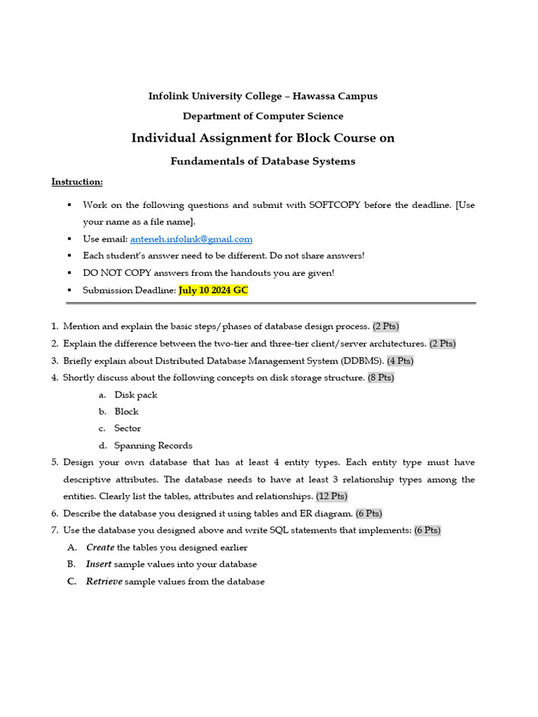 Fund. Database Assignment - BLOCK 2016 | PDF