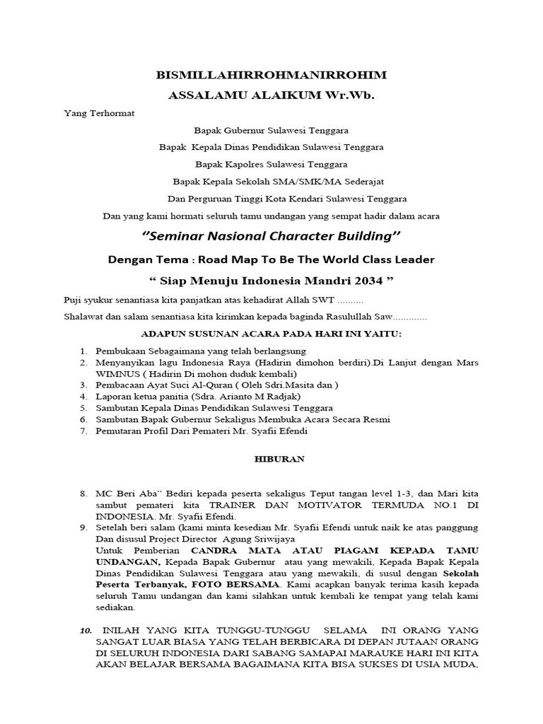 Susunan Acara Kendari | PDF