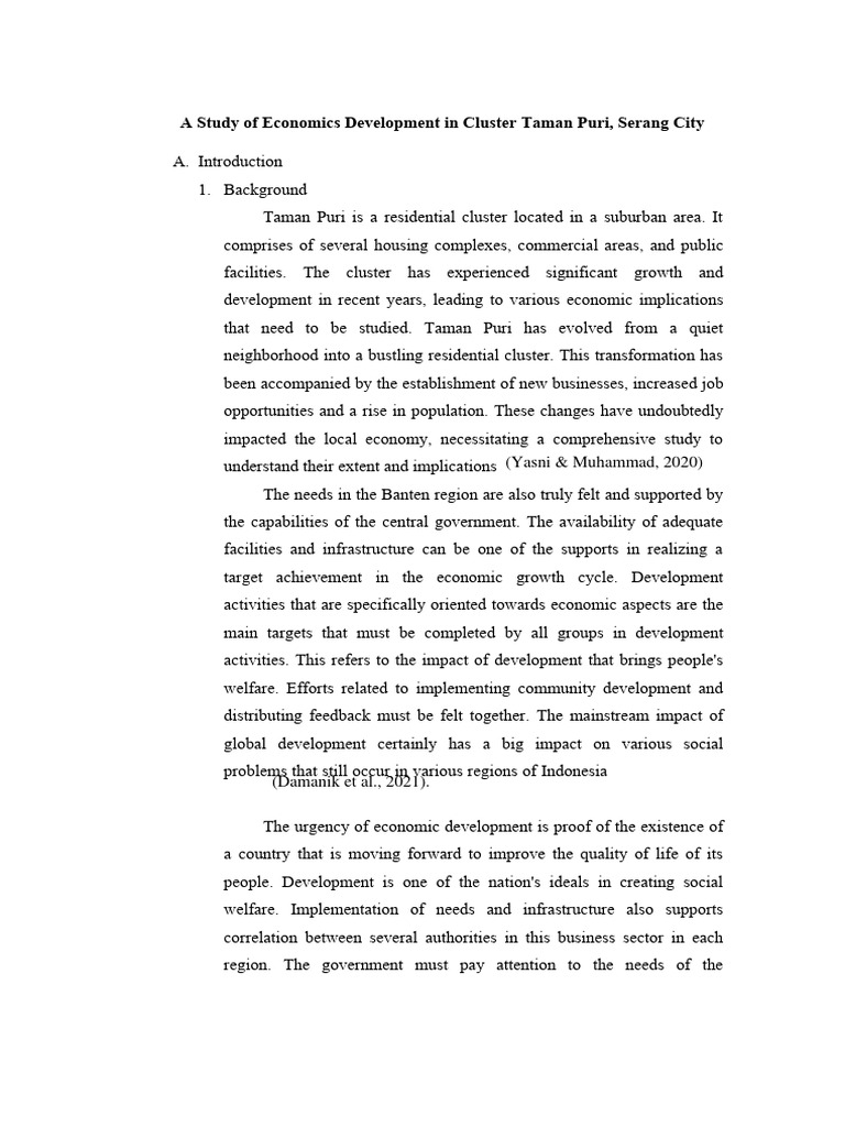 A Study of Economics Development in Cluster Taman Puri | PDF | Economic ...