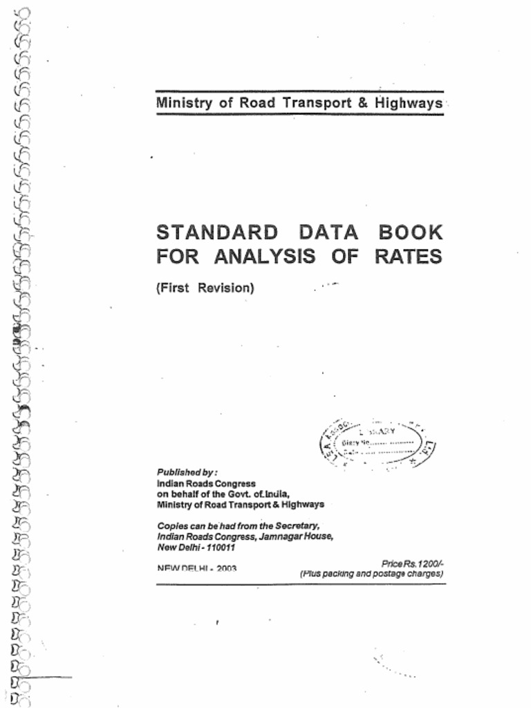 MORTH - STANDARD DATA BOOK FOR ANALYSIS OF RATES (1 ST Revision) | PDF