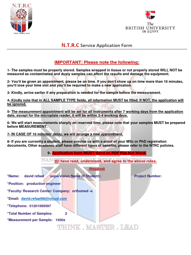 N.T.R.C Service Application Form 2022 | PDF | Scanning Electron ...