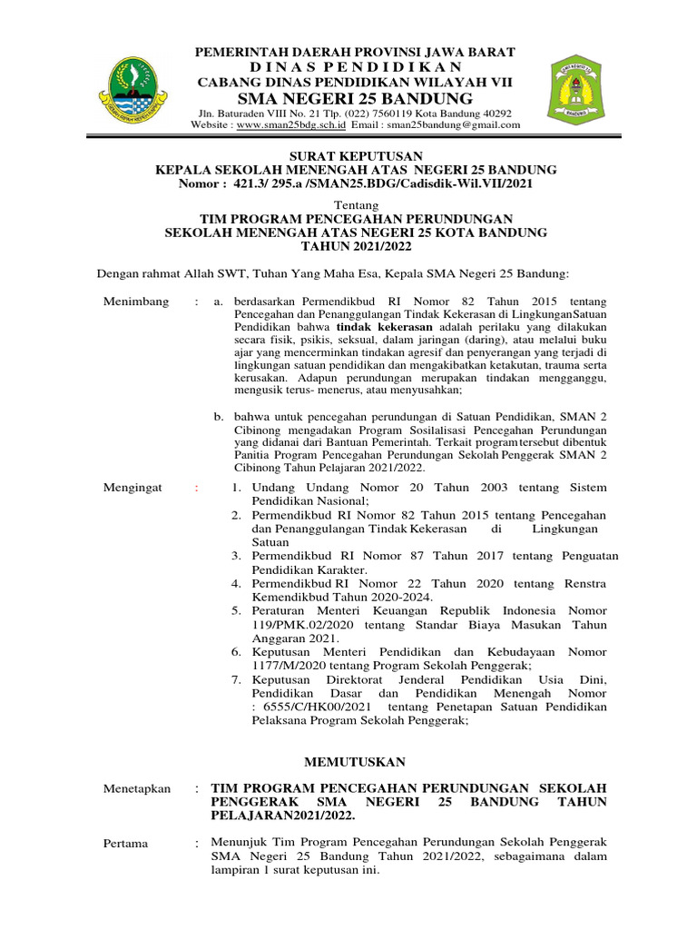 Contoh SK Tim Pencegahan Perundungan | PDF