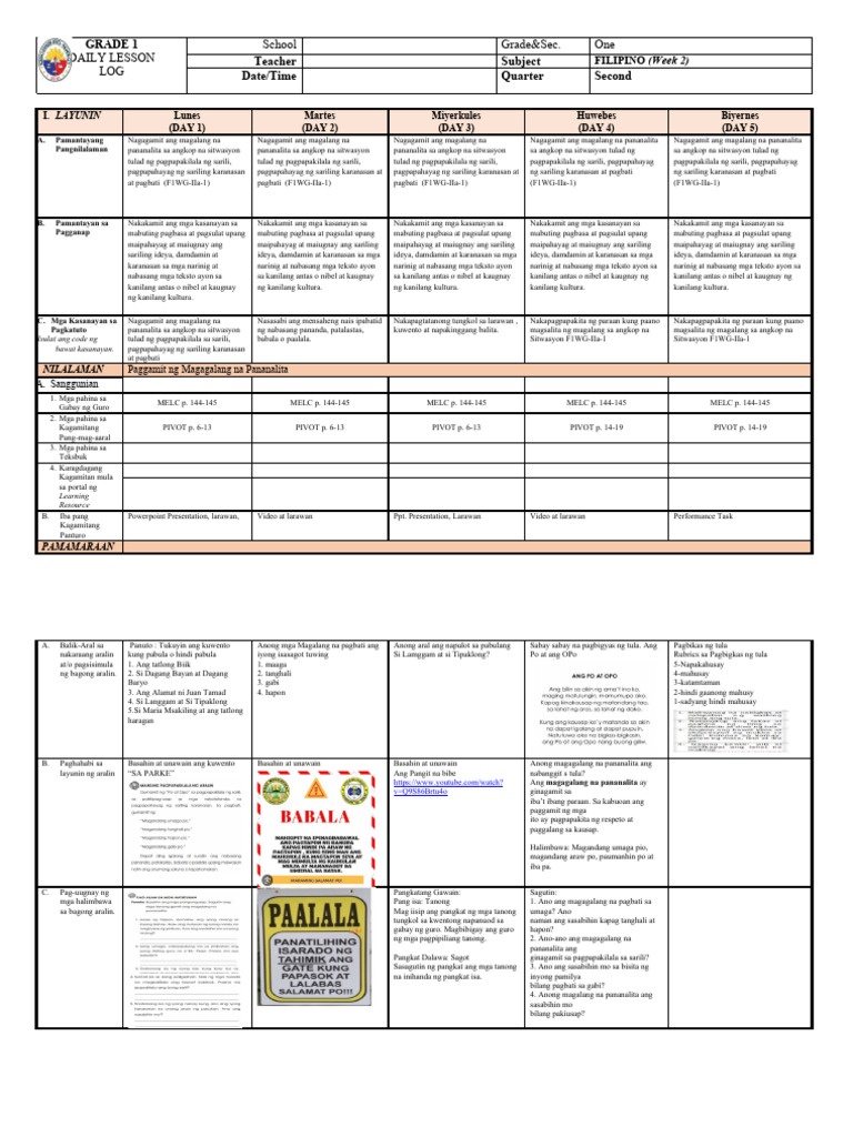 Q2 DLL Filipino1 Week-2 | PDF