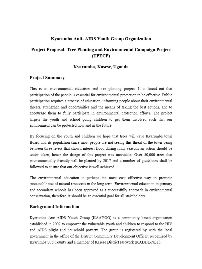 Project Proposal Tree Planting and Environmental Campaign Project Tpecp ...