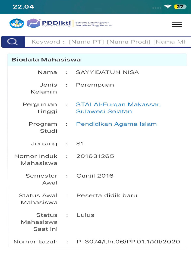 Forlap Dikti Sayyidatun Nisa | PDF