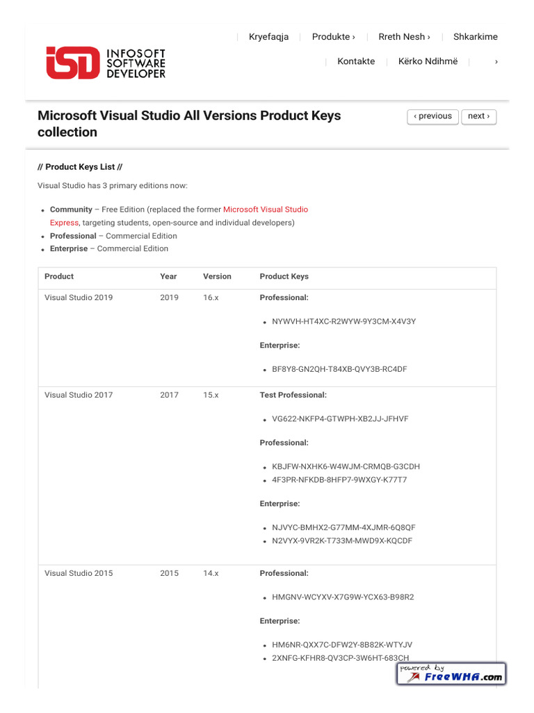 Microsoft Visual Studio All Versions Product Keys collection – E | PDF | Computer Architecture ...