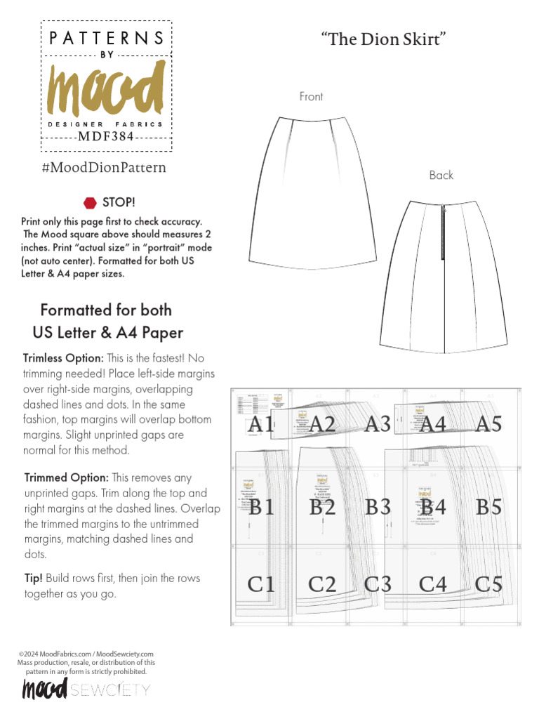MDF384 The Dion Skirt Sizes 00 32 A4 Letter Patterns | PDF | Fashion | Clothing