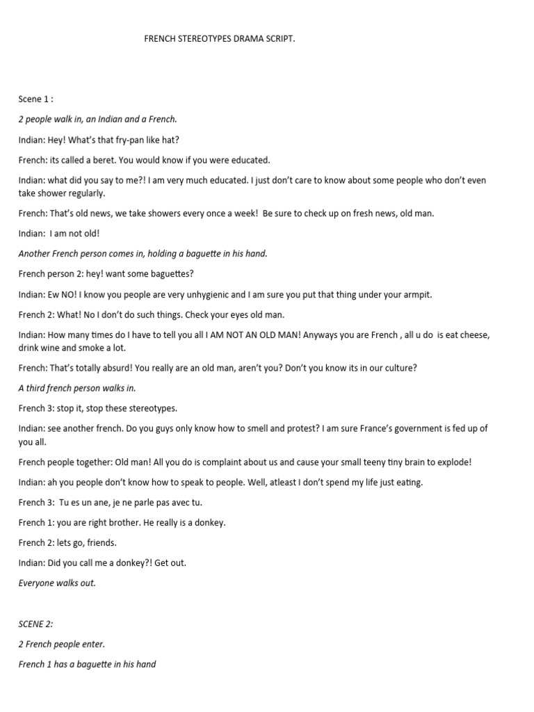 FRENCH STEREOTYPES DRAMA SCRIPT | PDF