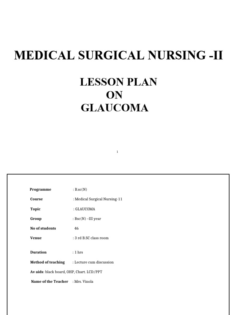 LEsson Plan Glucoma | PDF | Glaucoma | Surgery