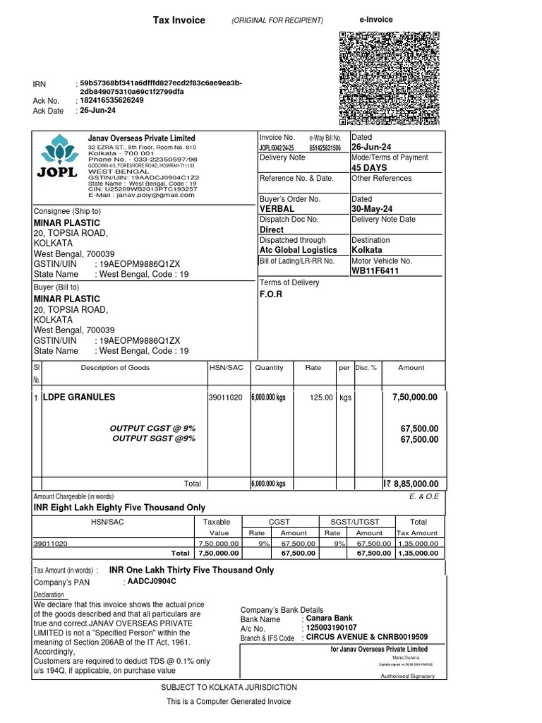 MINAR PLASTIC 0042_240626_194310 | PDF | Invoice | Taxes