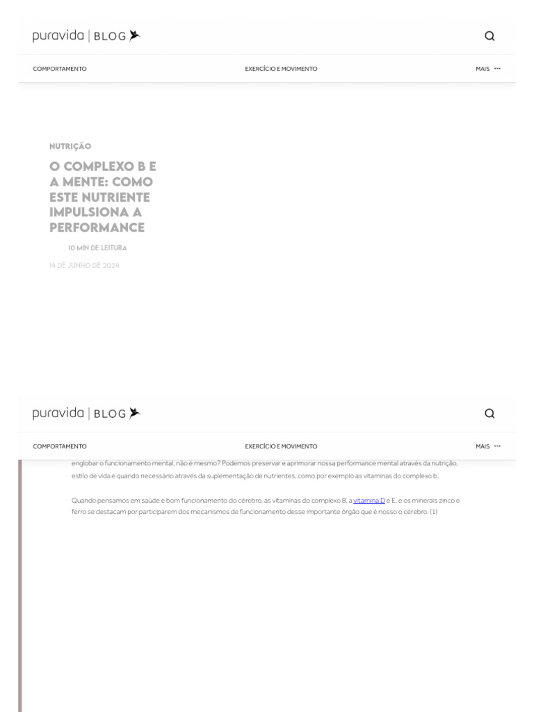 Blog de Bem-Estar Puravida - Complexo B e Mente | PDF | Vitamina | Neuroplasticidade