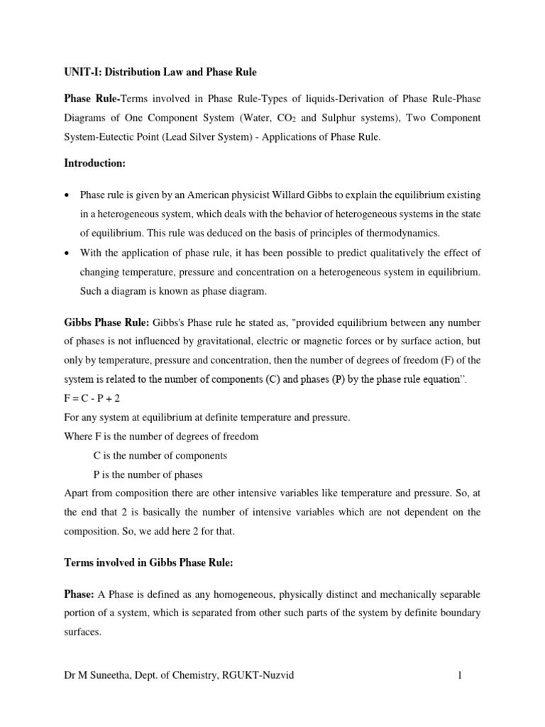 Unit 1 Phase Rule Final | PDF | Phase Rule | Phase (Matter)