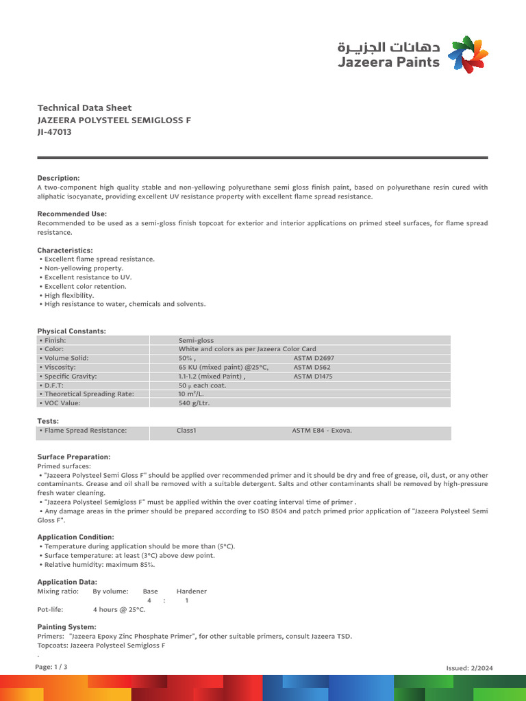 Jazeera Polysteel Semi-Gloss Coating | PDF | Paint | Polyurethane