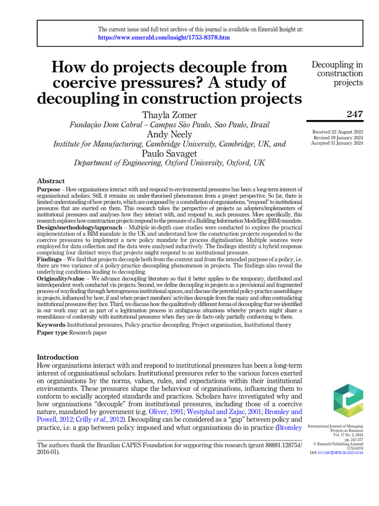 How Do Projects Decouple From Coercive Pressures | PDF | Building ...