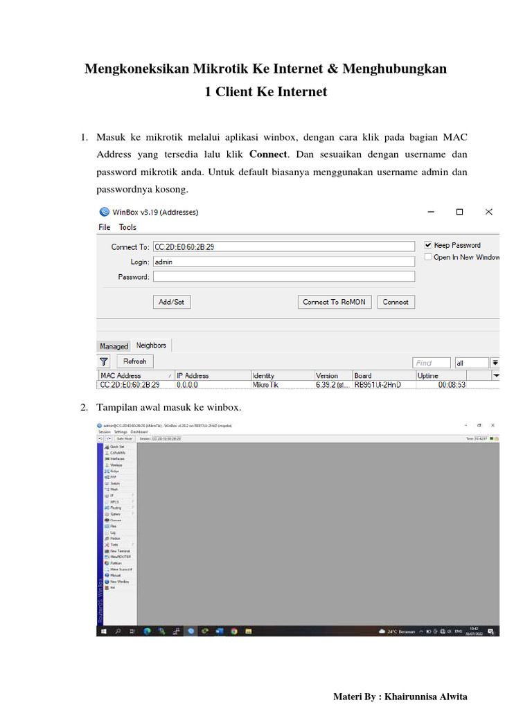 Materi 1 Mengkoneksikan Mikrotik Ke Internet | PDF