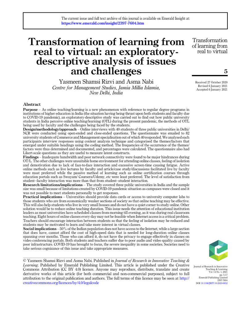 Transformation of Learning From Real To Virtual | PDF | Educational Technology | Distance Education